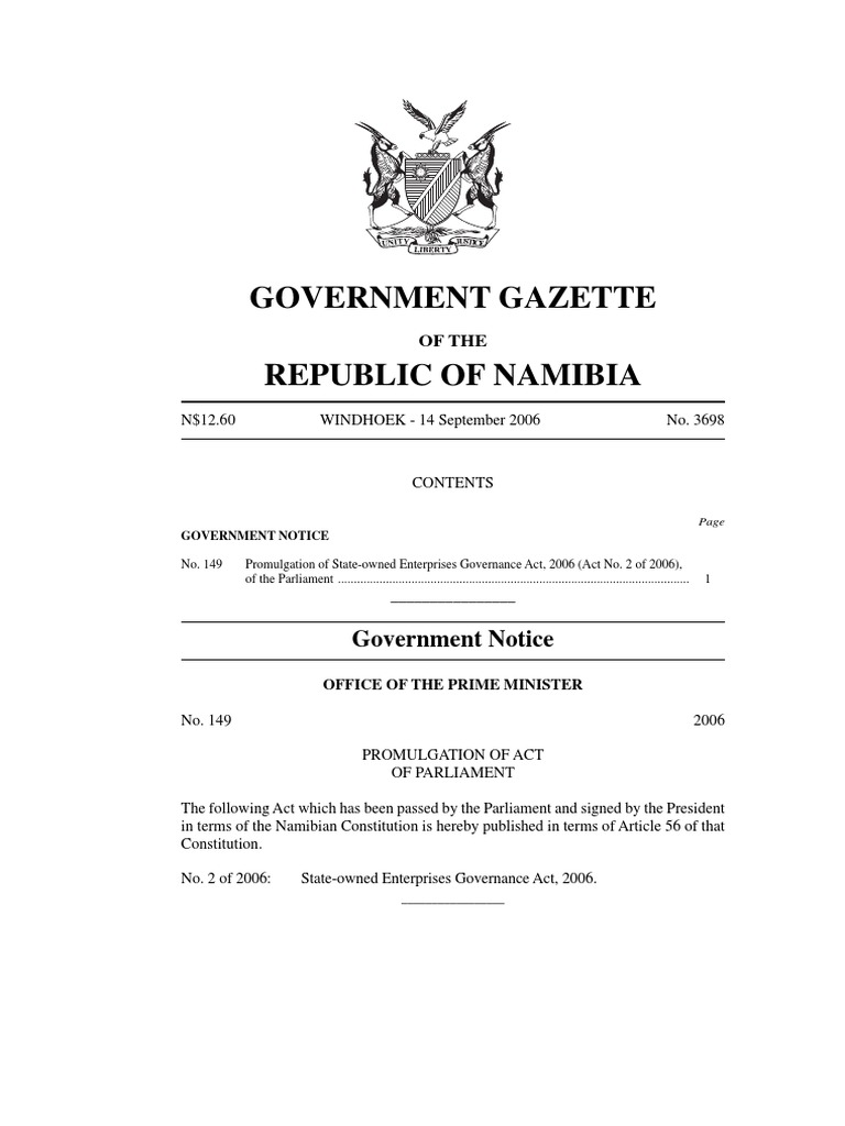 Government Gazette Republic of Namibia | PDF | State Owned Enterprise ...
