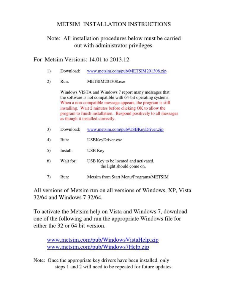 Metsim Installation Instructions PDF | PDF | Windows 7 | Microsoft Windows