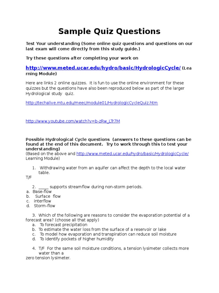 Sample Quiz Questions | PDF