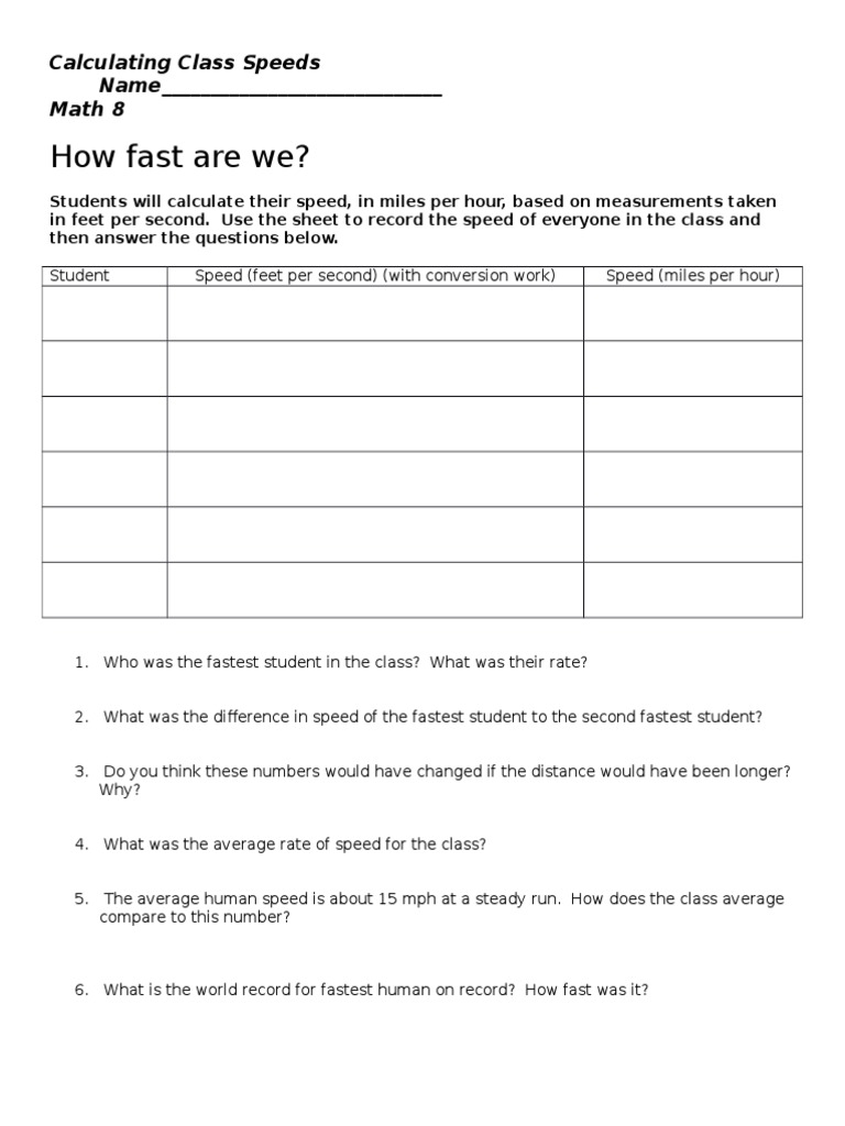 Speed Calculation for Math 8 Students | PDF | Wellness