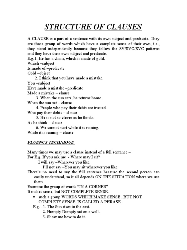 Structure of Clauses | PDF | Clause | Adverb