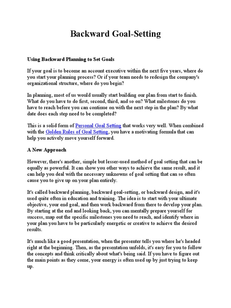 Backward Goal | PDF | Goal | Goal Setting