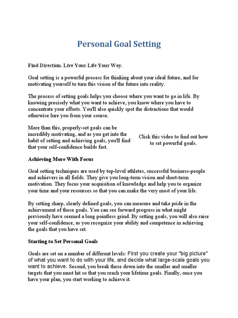 Personal Goal Setting | PDF | Goal | Goal Setting