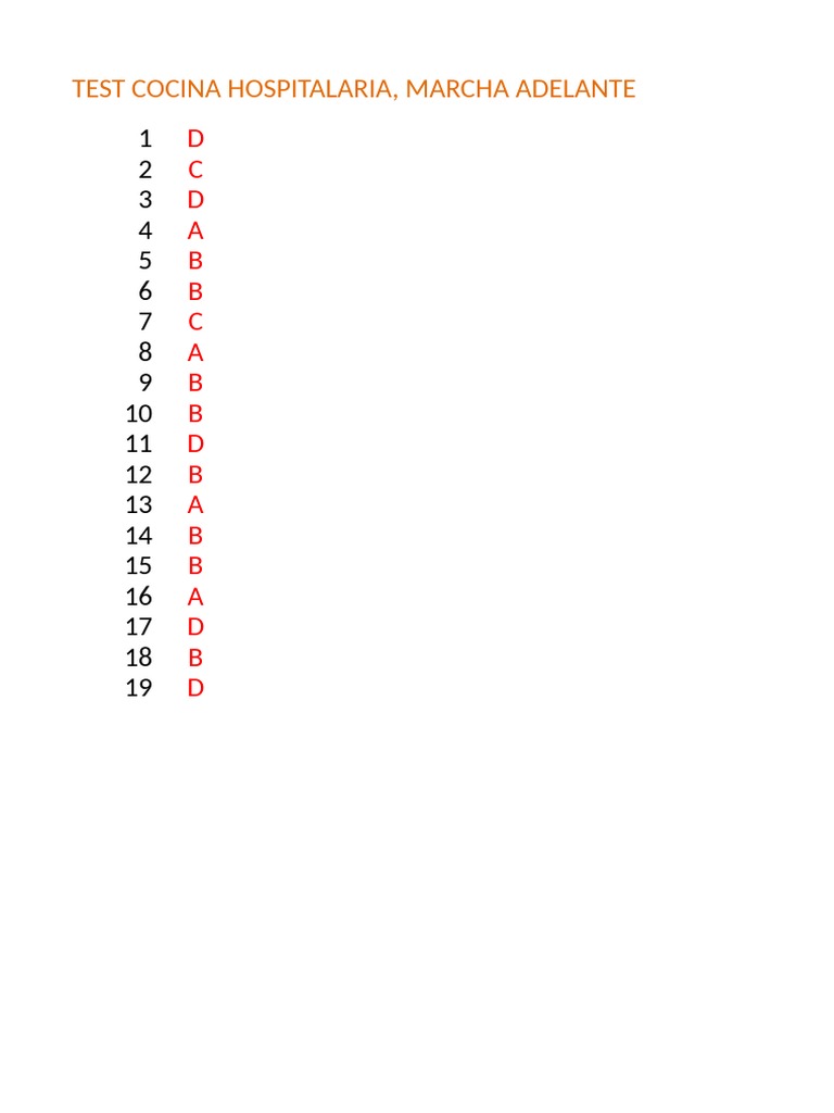 Test Cocina Hospitalaria Marcha Adelante | PDF | Cocina, comidas y vino