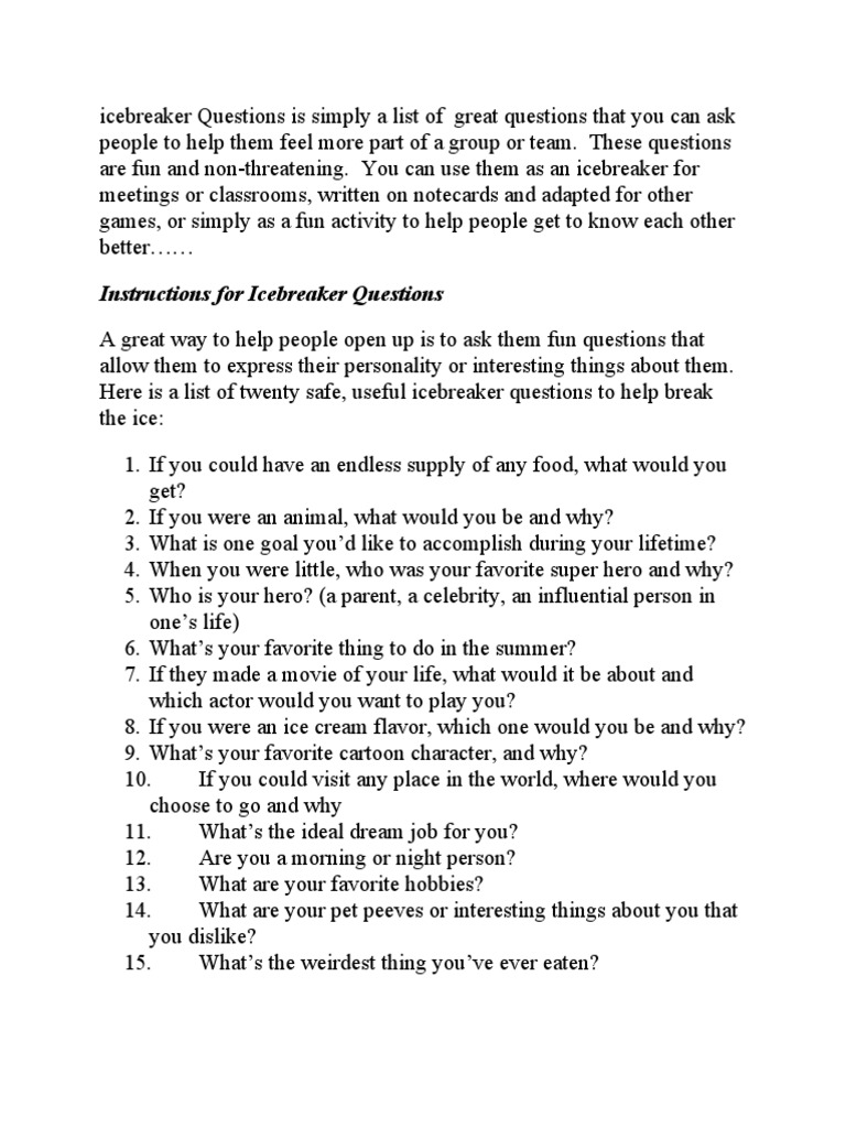 Instructions For Icebreaker Questions | PDF