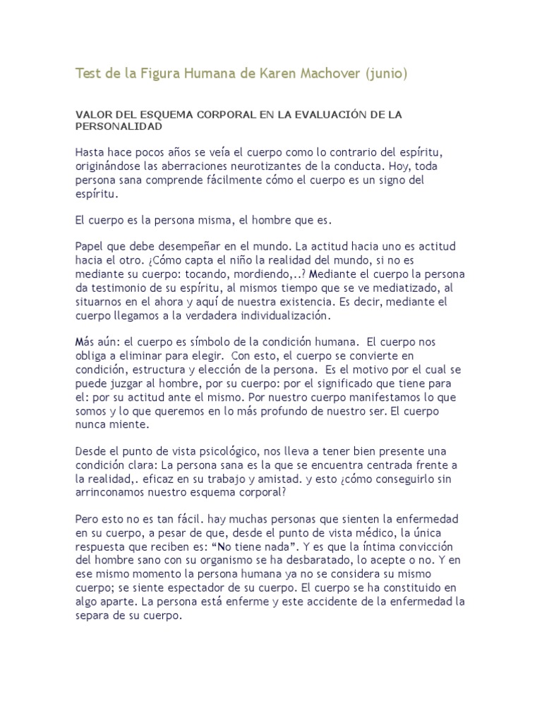 Test de La Figura Humana de Karen Machover | PDF | Imagen | Dibujo