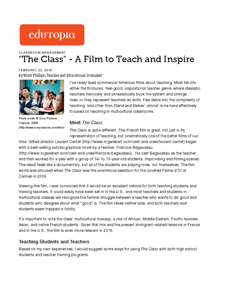 The Class - A Film To Teach and Inspire | PDF | Homework | Teachers