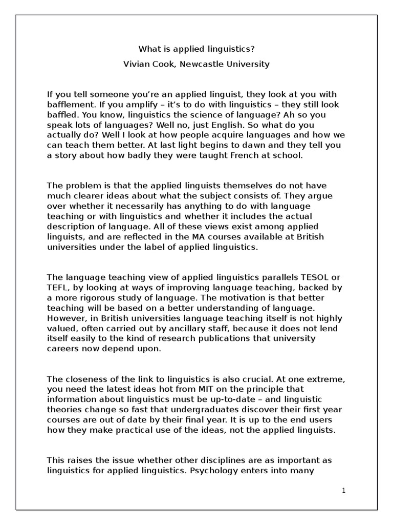 What Is Applied Linguistics | PDF | Second Language Acquisition ...