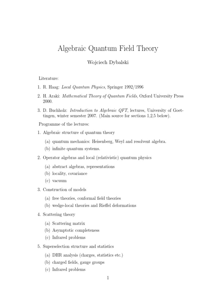 Algebraic Quantum Field Theory: Wojciech Dybalski | PDF | Group ...