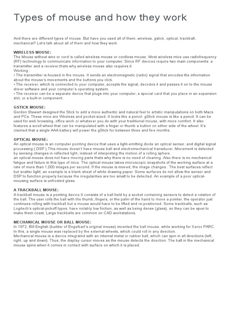 The different types of computer mice and how they work | PDF | Wireless ...