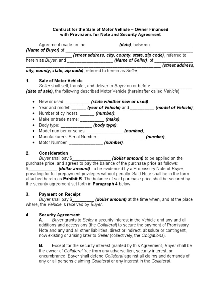 Contracts For The Sale of Motor Vehicle | PDF | Security Interest ...
