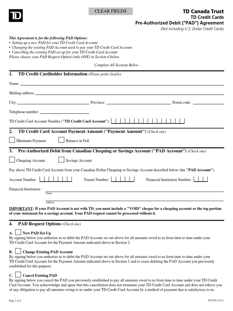 PAD Agreement en | PDF | Debits And Credits | Cheque