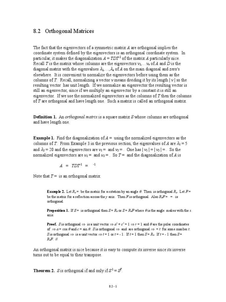 8.2 Orthogonal Matrices | PDF | Eigenvalues And Eigenvectors | Matrix (Mathematics)