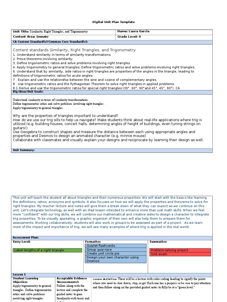 Digital Unit Plan Template | PDF | Trigonometry | Trigonometric Functions