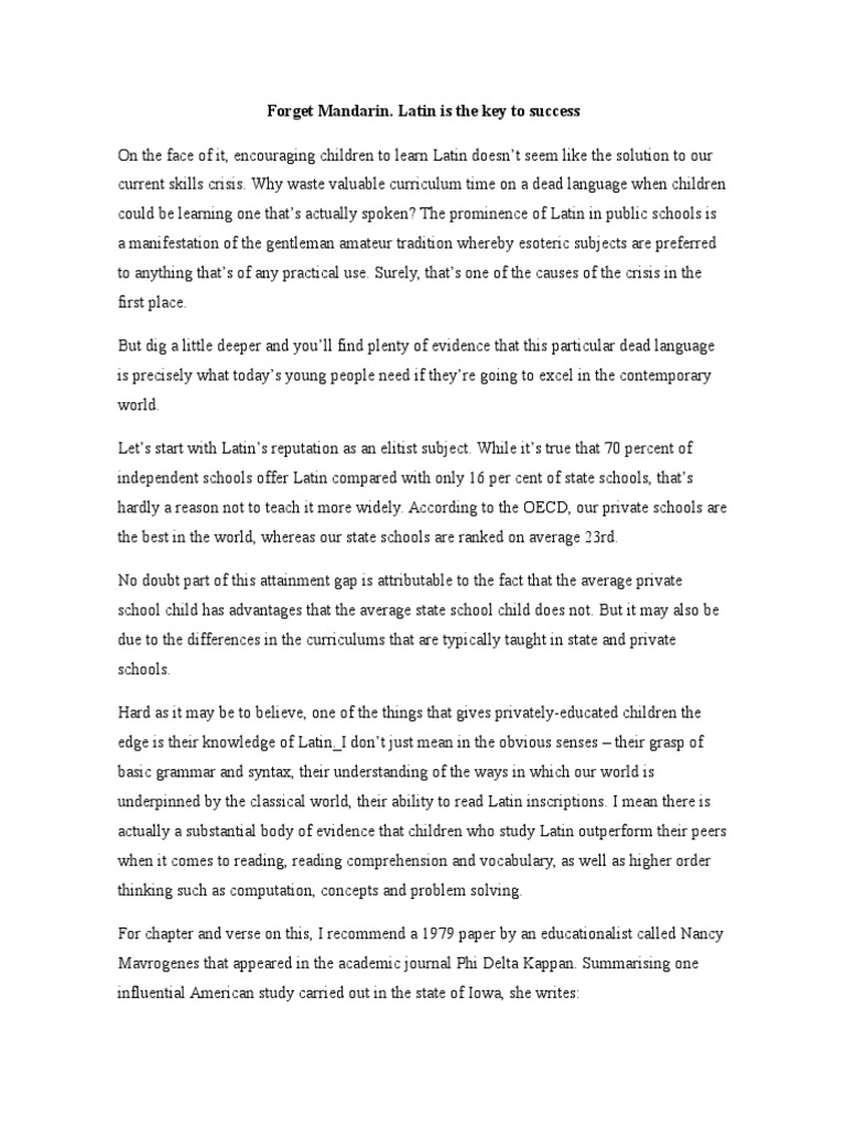 Why Latin Beats Mandarin for Success | PDF | Latin | English Language