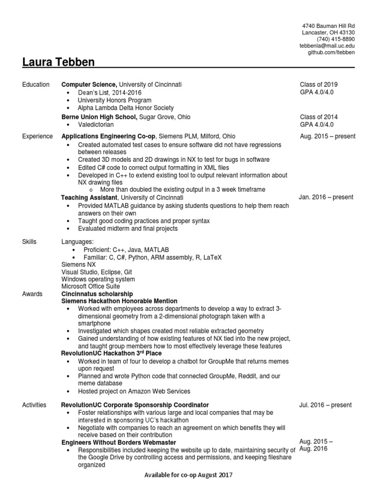 Laura Tebben Resume | PDF