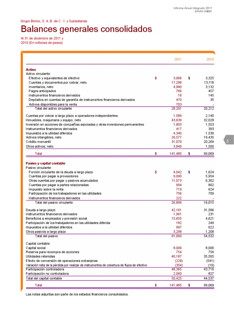 Grupo Bimbo Estados Financieros Consolidados 2011 | Contabilidad | Economía de la empresa