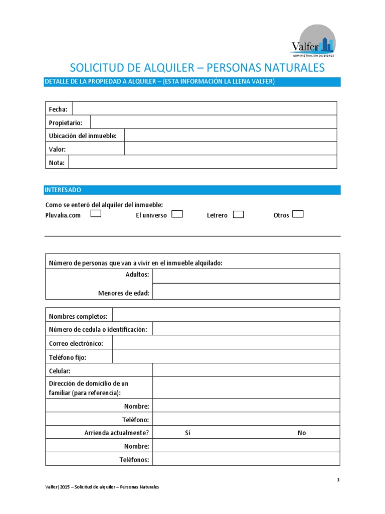 Solicitud de Alquiler Valfer | PDF | Bancos | Negocios (general)