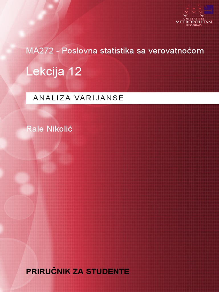 Lekcija 12: MA272 - Poslovna Statistika Sa Verovatnoćom | PDF