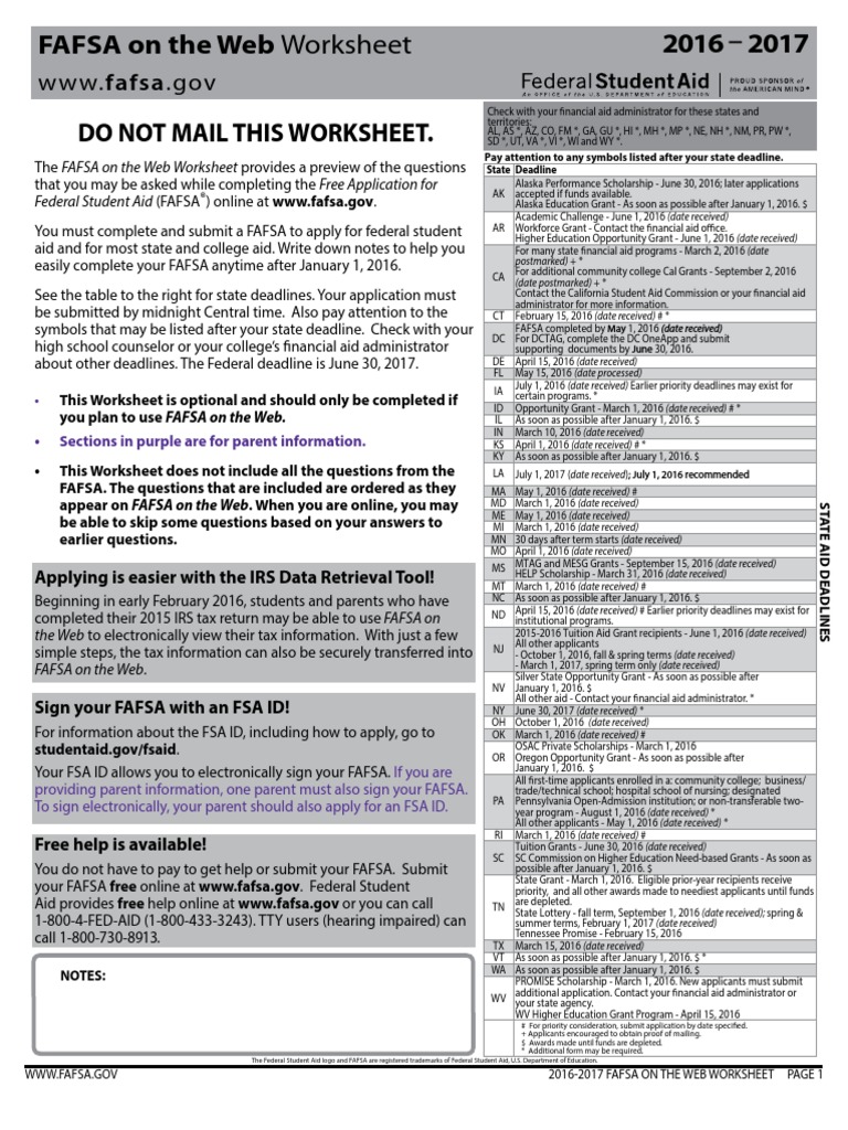2016-17-Fafsa-Worksheet - Dawit Aboye 1 | Download Free PDF | Irs Tax ...