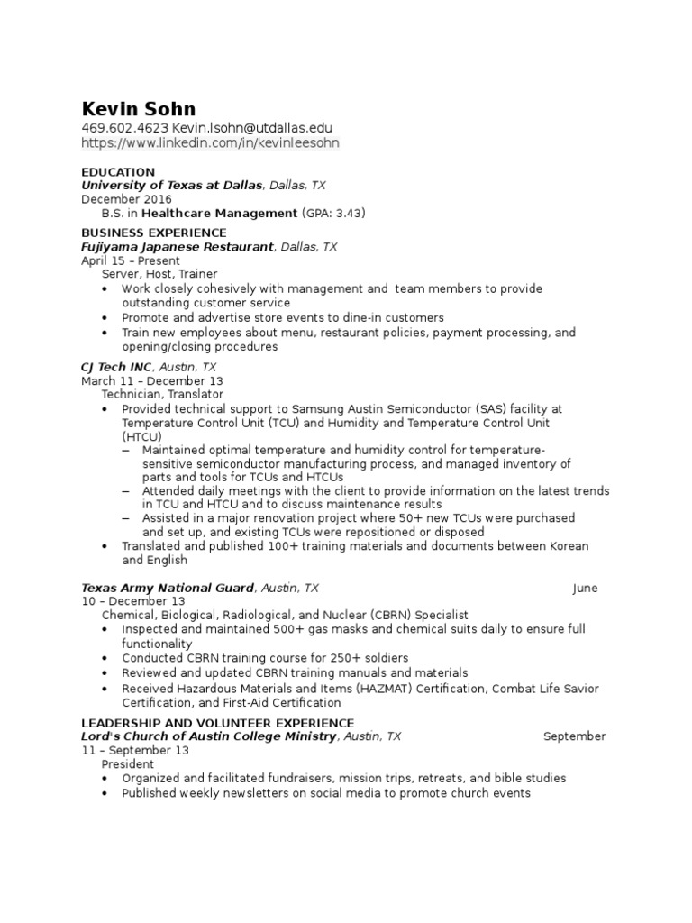 Resume Kevin Sohn | PDF