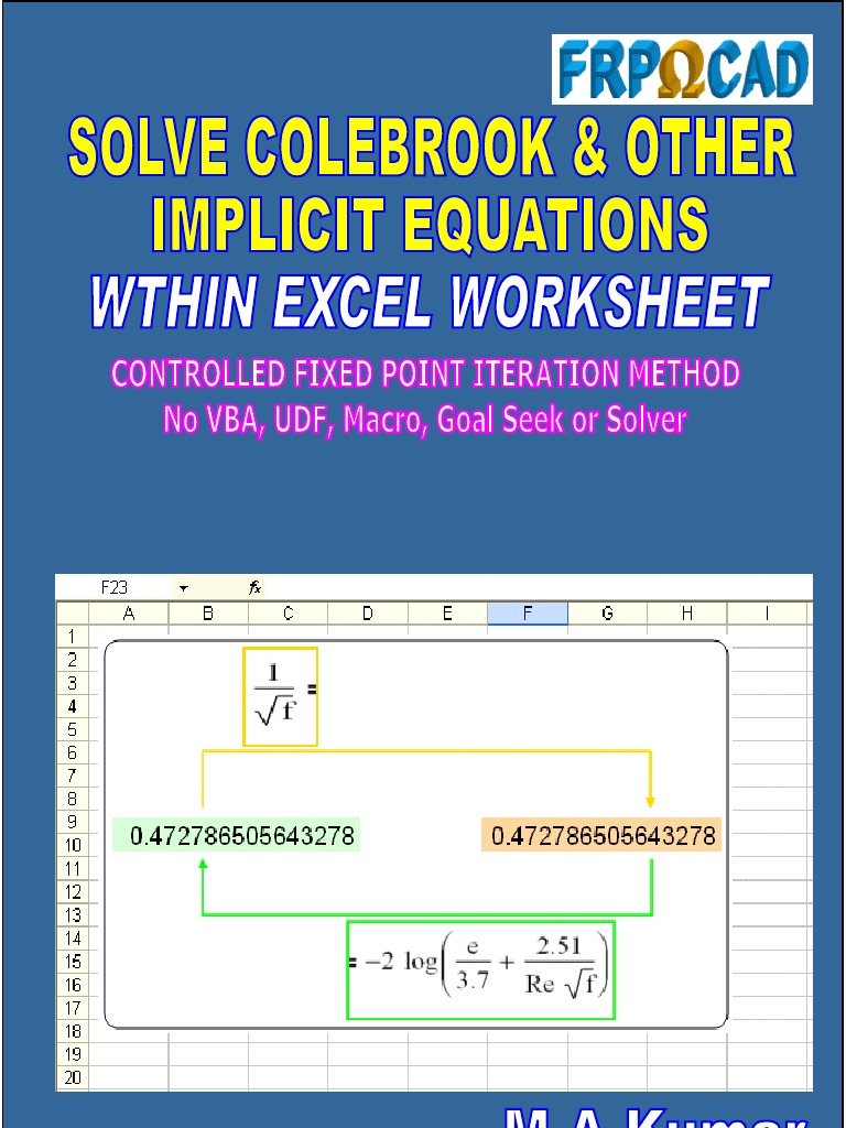 Solve Implicit Equations (Colebrook White) - 1 | PDF | Spreadsheet ...