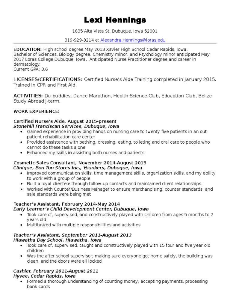 Resume 1 | PDF | Iowa | Nursing