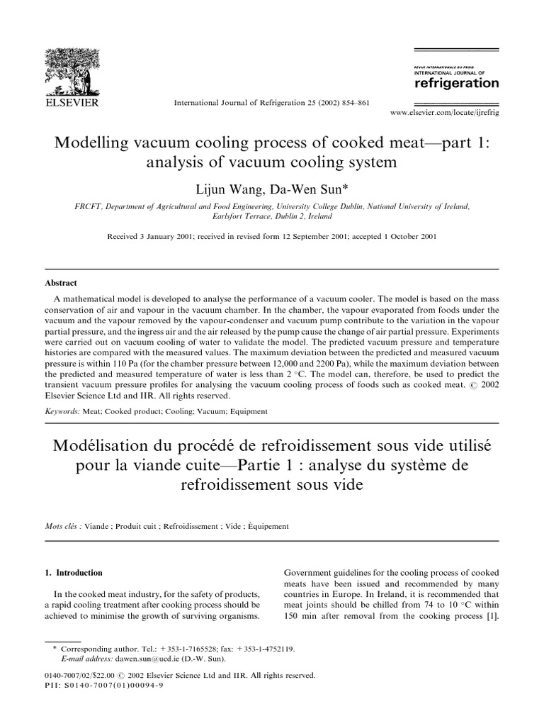 Modelling Vacuum Cooling Process of Cooked Meat-Part 1: Analysis of ...