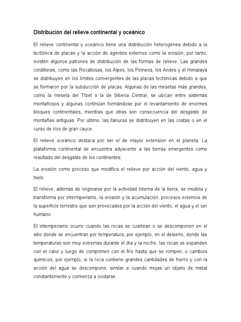 Distribución Del Relieve Continental y Oceánico | PDF | Terreno | Erosión