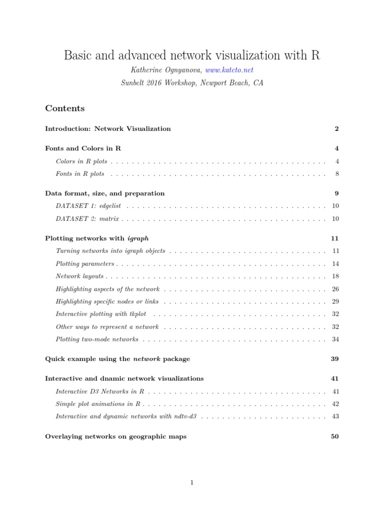 Sunbelt 2016 R Network Visualization Handout | PDF | Vertex (Graph ...