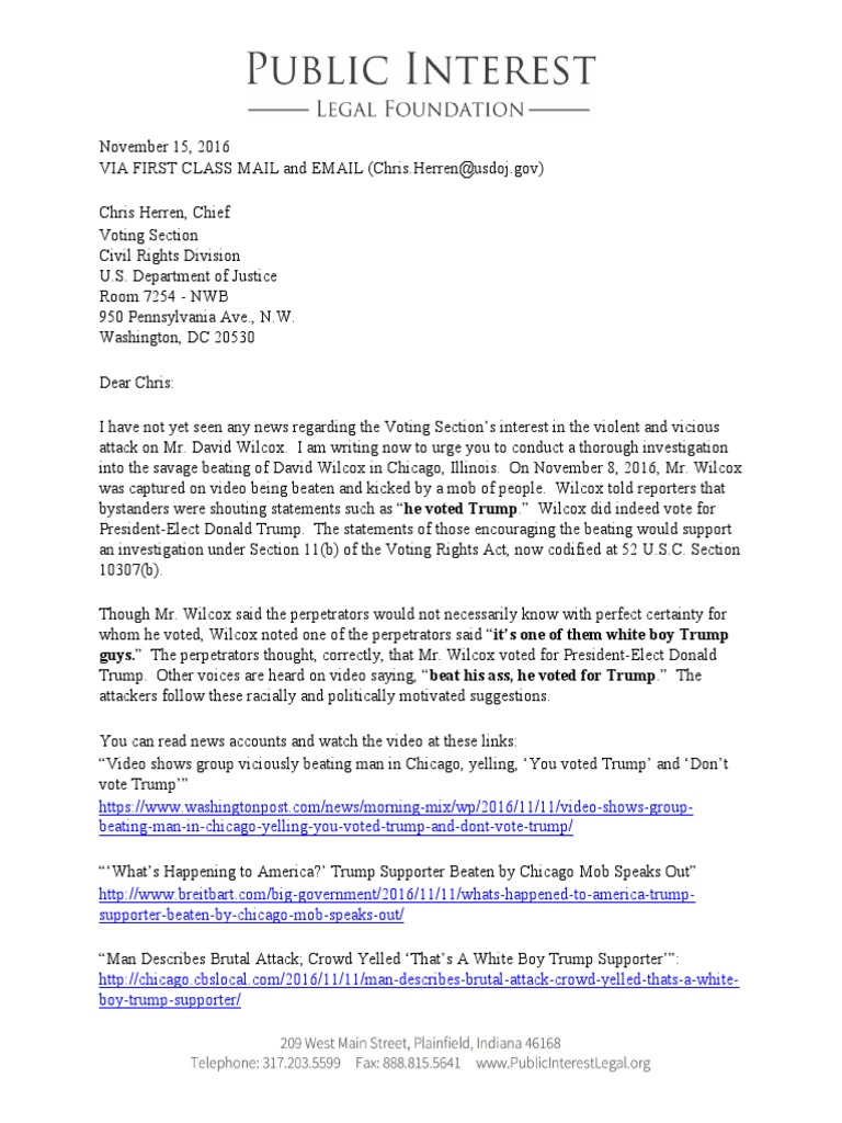 Letter To Voting Section Chief | PDF | Voting Rights Act Of 1965 ...