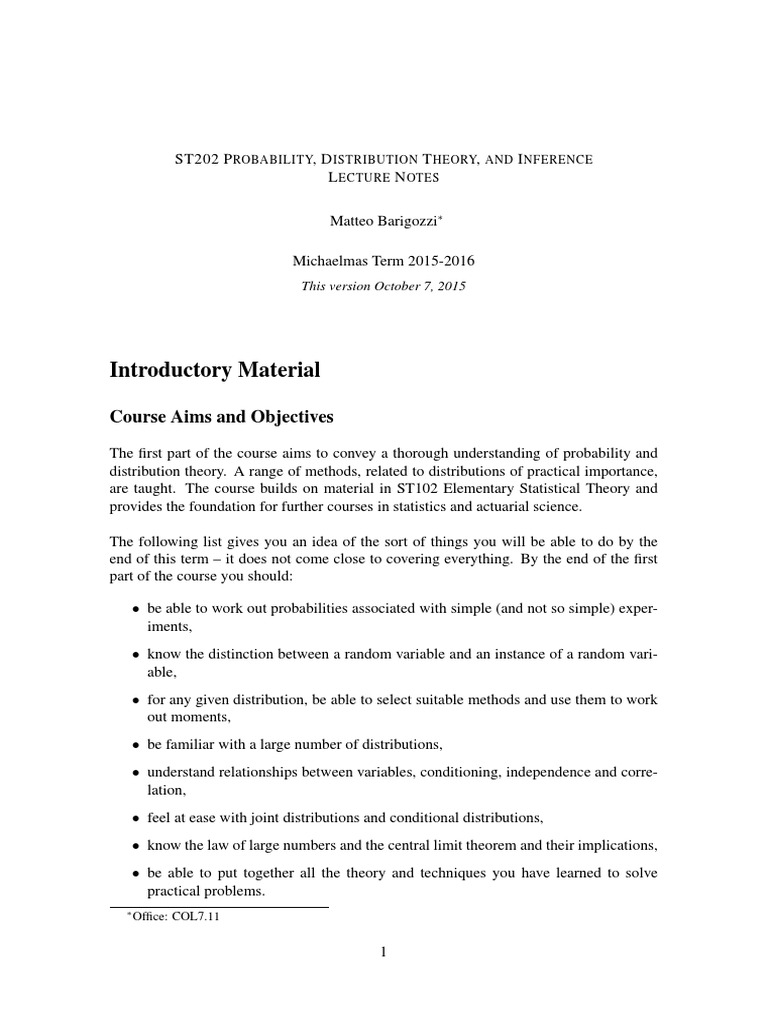 ST202 Lecture Notes | PDF | Probability Theory | Normal Distribution