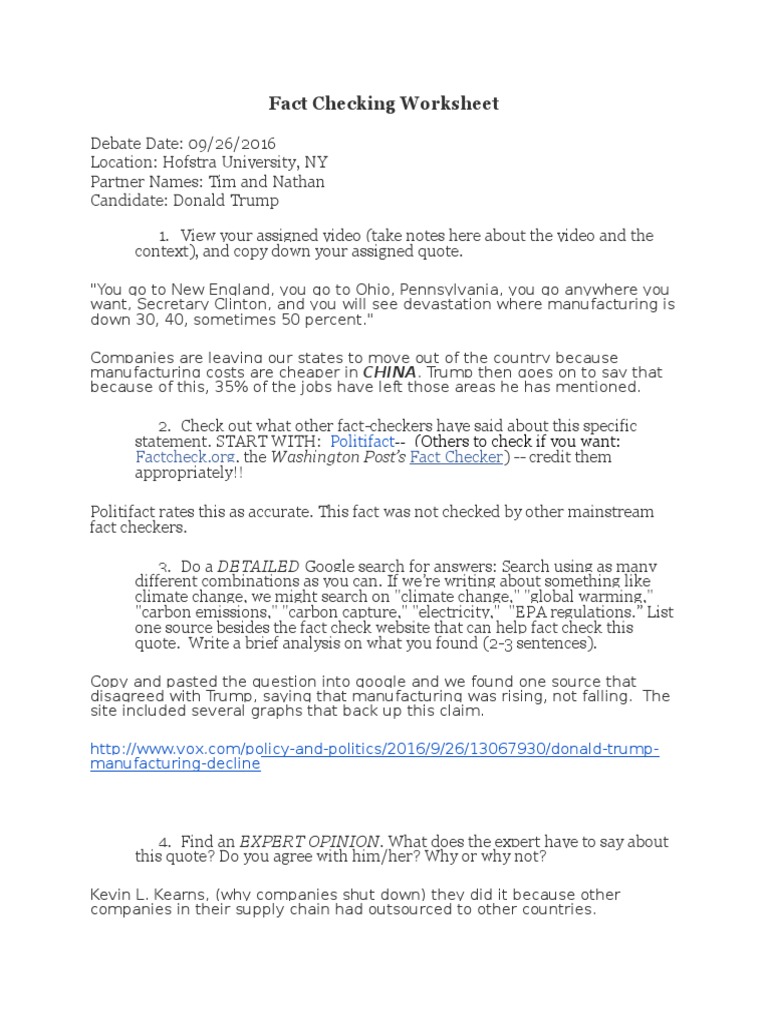 Fact Checking Worksheet | PDF