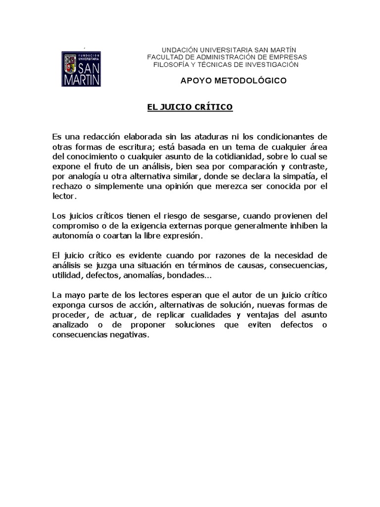 Juicio Crítico: Análisis y Soluciones | PDF