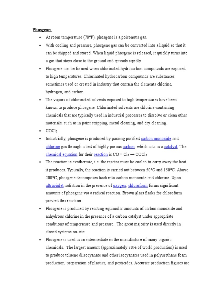Phosgene and Hydrogen Cyanide Production | PDF | Chlorine | Chemical ...