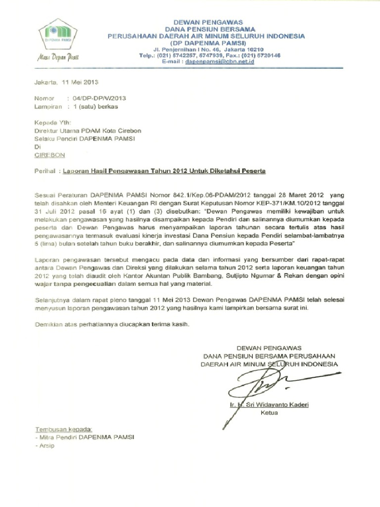 Laporan Contoh Pengawas PDAM | PDF