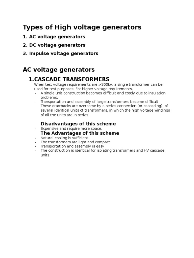 Types of High Voltage Generators | Download Free PDF | Electric Power ...