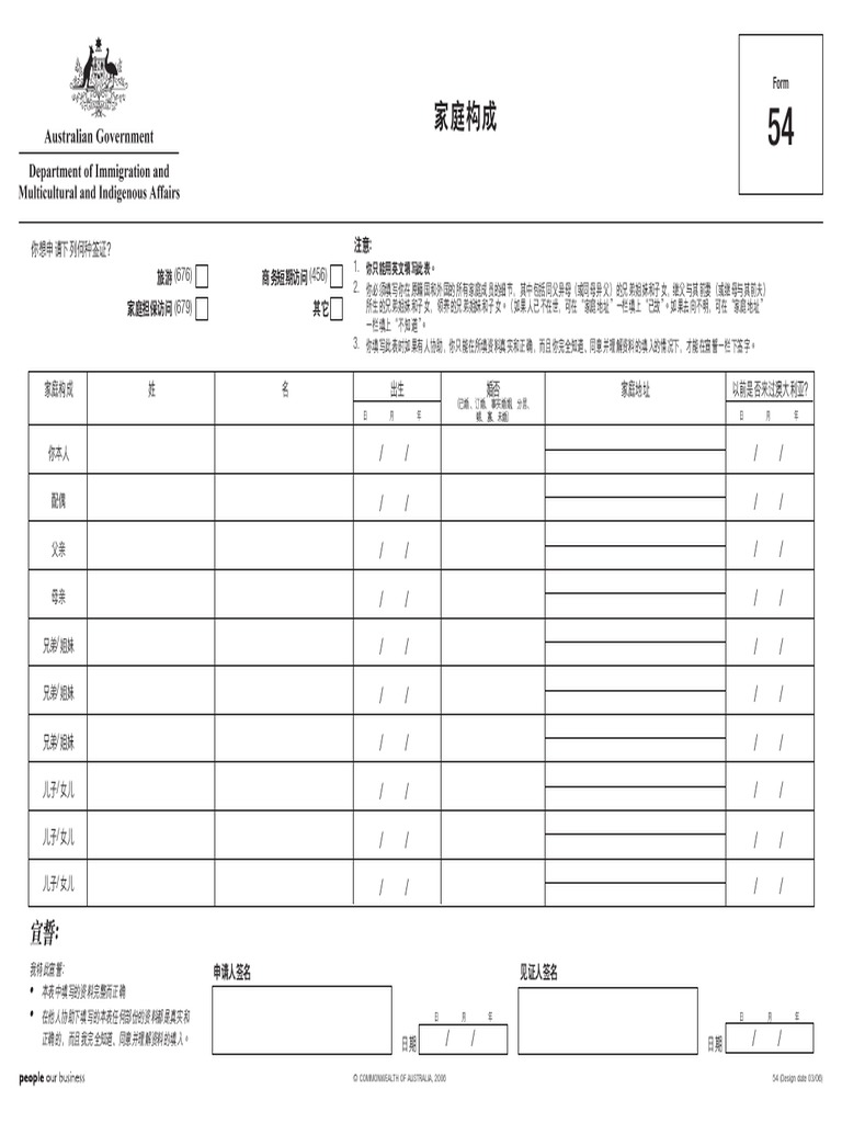 Form 54 Family Composition PDF Living Arrangements Kinship And