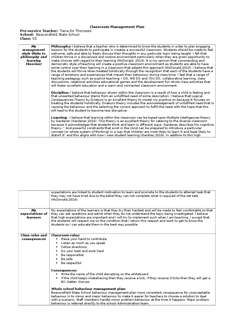 Classroom Management Plan - 5s | PDF | Classroom | Learning