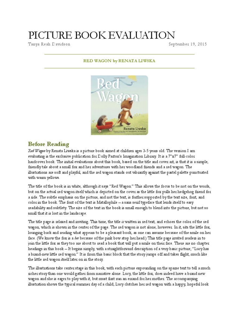 Picture Book Evaluation | PDF | Narration | Typefaces