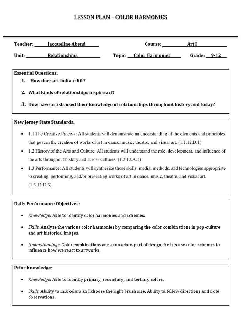 Lesson Plan - Color Harmonies | PDF | Rubric (Academic) | The Arts