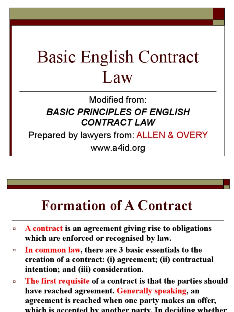 Basic English Contract Law | Offer And Acceptance | Misrepresentation ...