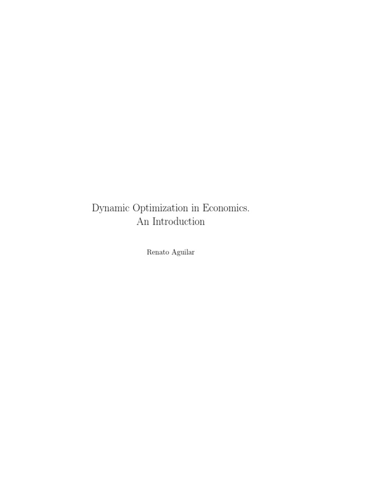 Dynamic Optimization In Economics Pdf Equations Function