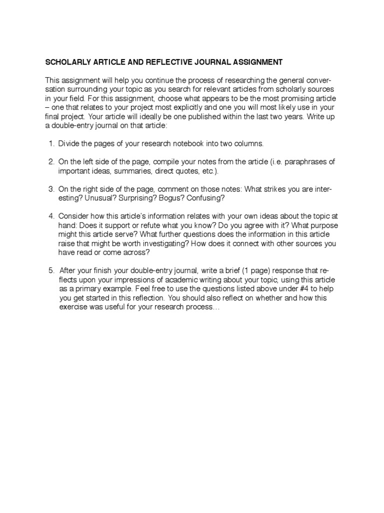 Scholarly Article and Reflective Journal Assignment | PDF