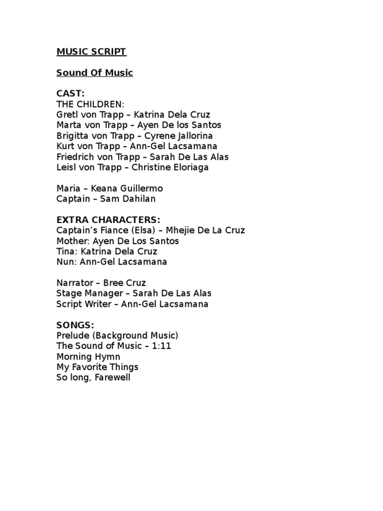 The Sound of Music Musical Script | PDF | Leisure | Entertainment (General)