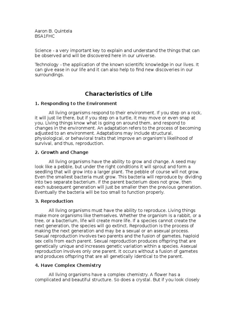 Characteristics of Life: 1. Responding To The Environment | PDF ...
