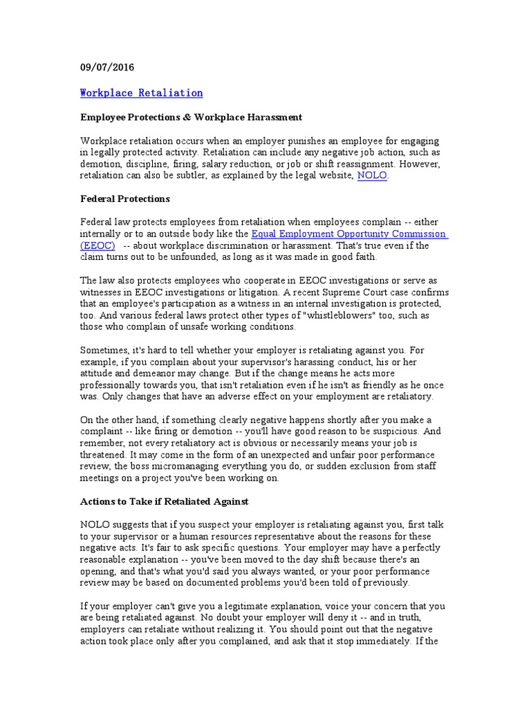 Workplace Retaliation | Equal Employment Opportunity Commission ...