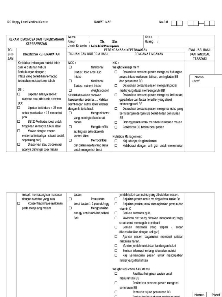 NCP Ketidakseimbangan Nutrisi Lebih Dari Kebutuhan Tubuh | PDF