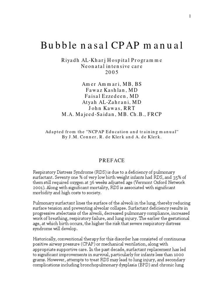 Guide to Bubble Nasal CPAP: Theory, Initiation, Maintenance ...