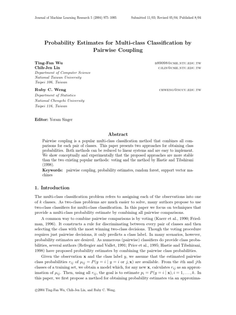 Probability Estimates For Multi-Class Classification by Pairwise ...